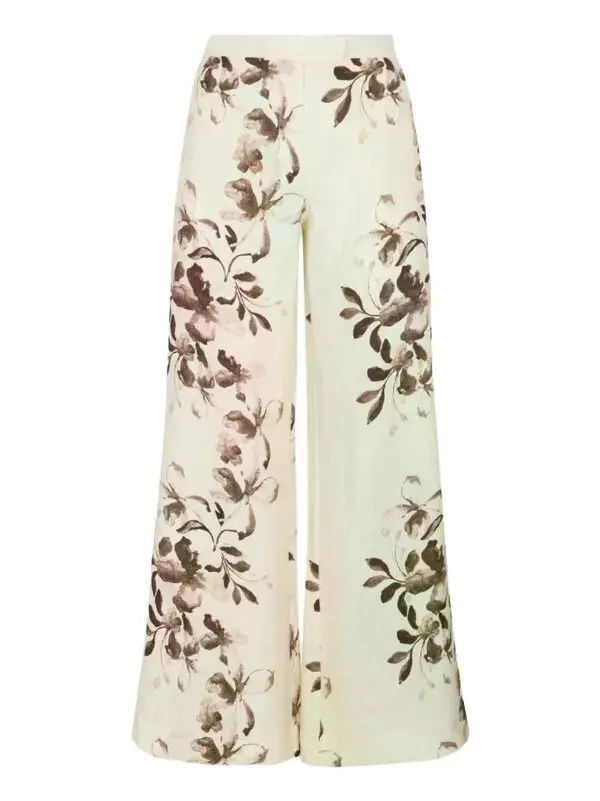 HEVRON Capri Floral-print Linen Trousers - Neutrals