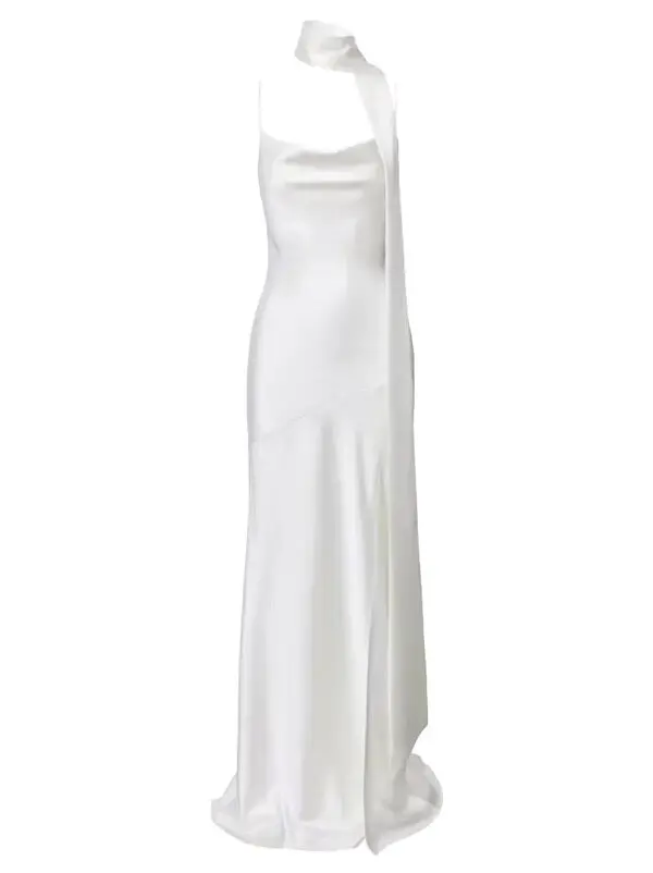LITA COUTURE Silk Satin Maxi Dress - White
