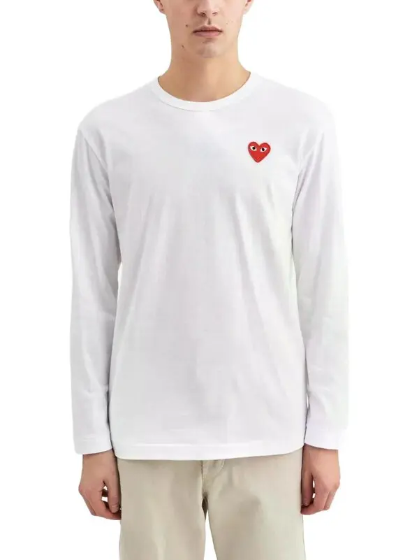 Play Comme Des Garcon Long-sleeved Heart-patch T-shirt - White