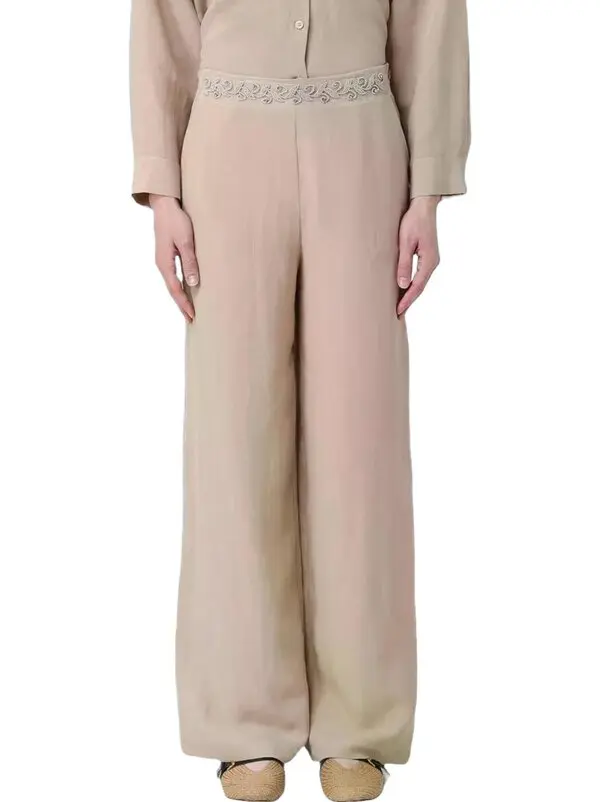 HANITA Embroidered Palazzo Pants - Neutrals