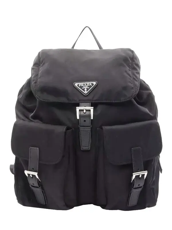 Prada Tessuto Saffiano Trimmed Backpack - Black