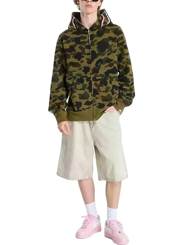 A BATHING APE 1st Camo Shark Hoodie - Green