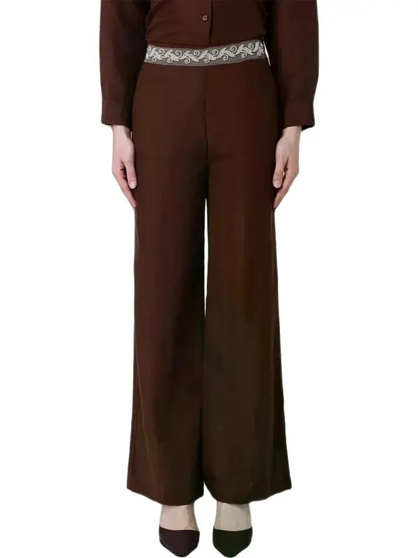 HANITA Embroidered Palazzo Pants - Brown