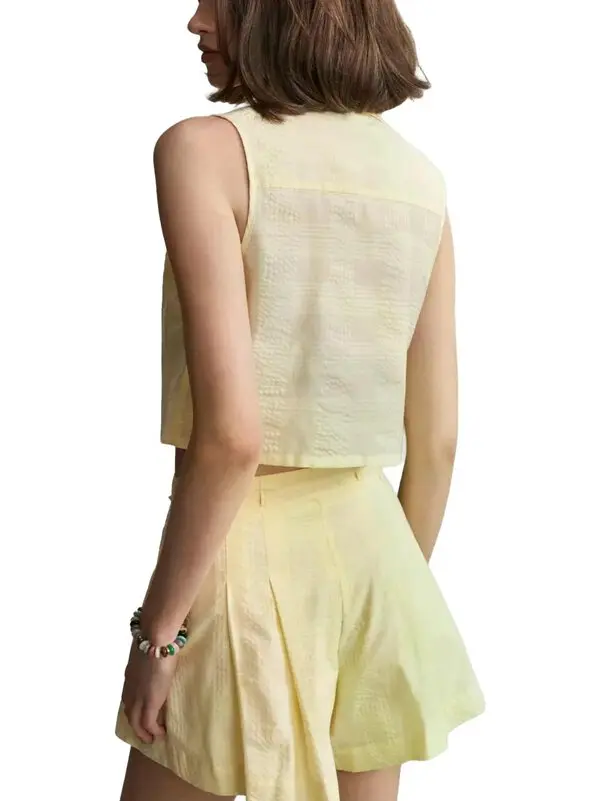HEVRON Katja Plaid Pattern Sleeveless Cropped Shirt - Yellow