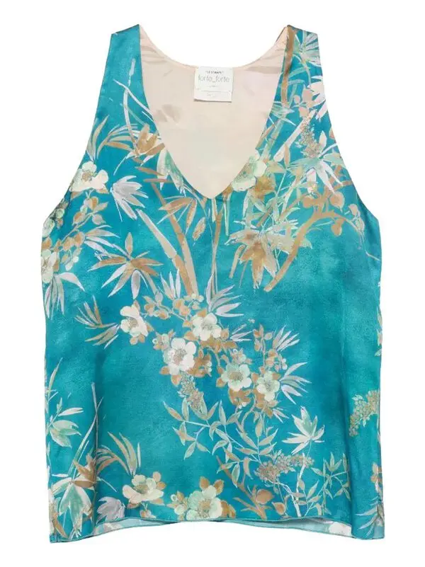 FORTE_FORTE Sleeveless V-neck Floral Print Top - Blue