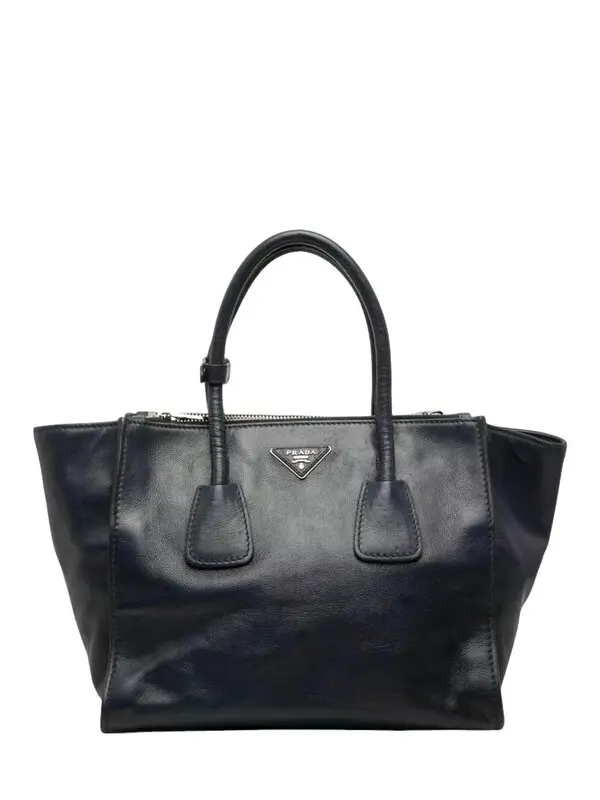 Prada Glace Calf Twin Pocket Double Handle Satchel - Blue