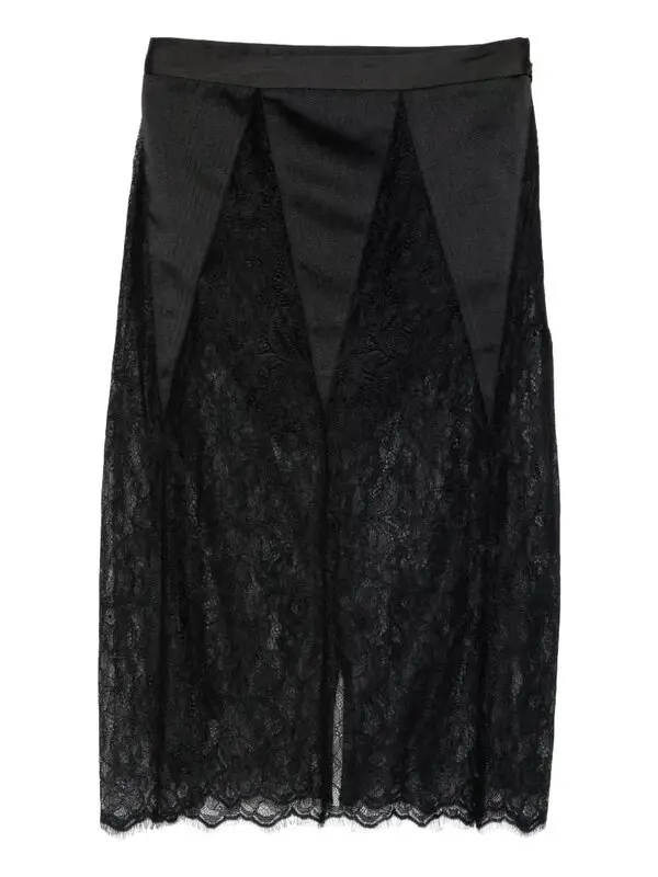 Elisabetta Franchi Lace-panelled Satin Midi Pencil Skirt - Black