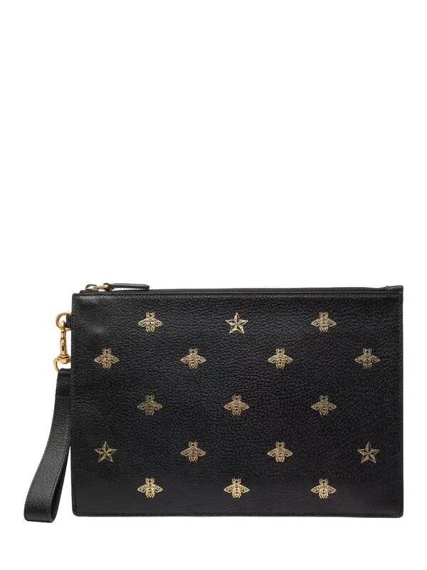 Gucci Calfskin Bee Star Clutch Bag - Black