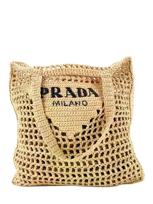 Prada Open Raffia Tote Bag - Neutrals