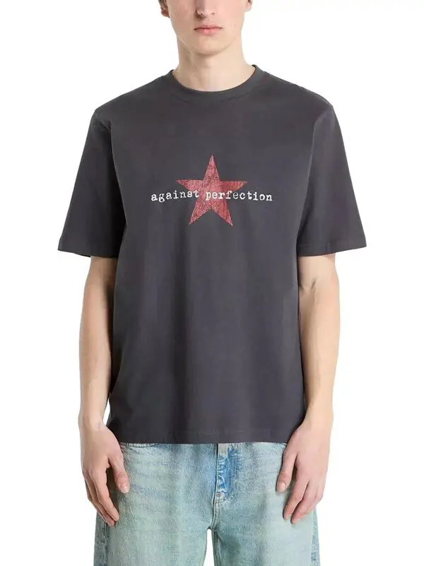 WASTED Star Print Slogan T-shirt - Black