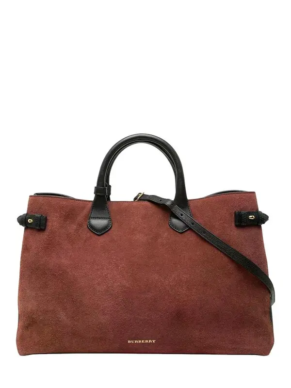 Burberry Large Suede And Calfskin Banner Satchel - Red