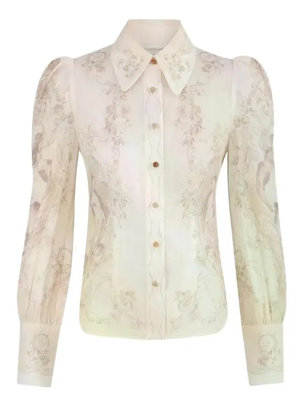 Zimmermann Floral-print Puff Sleeve Shirt - Neutrals