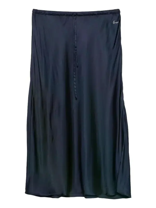 Kenzo Drawstring-waist Logo-plaque Midi Skirt - Blue