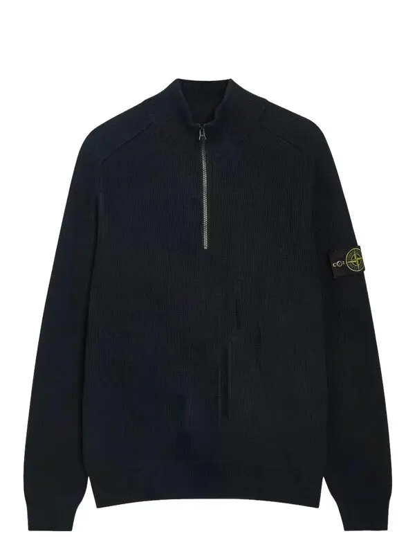 Stone Island Quarter-zip Knit With Logo Patch - Blue