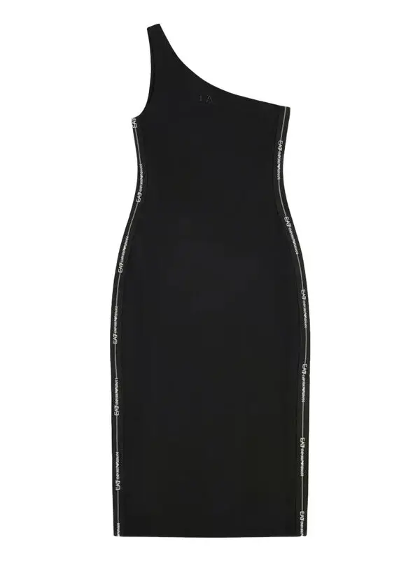 EA7 One-shoulder Logo Tape Midi Dress - Black