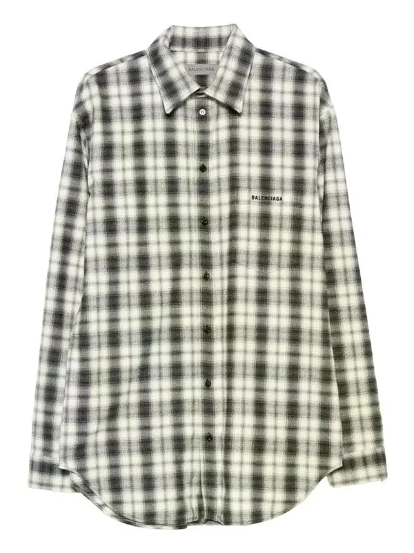 Balenciaga Check-pattern Logo-embroidered Shirt - Neutrals