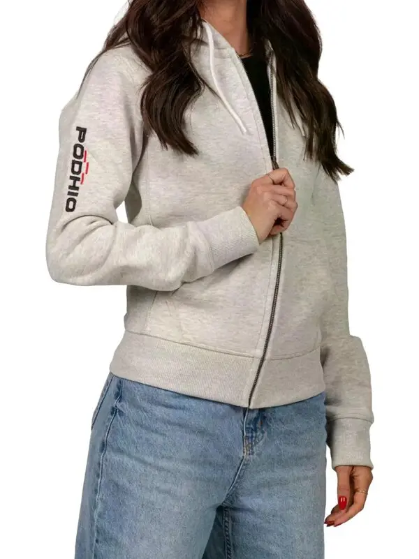 PODHIO Logo Print Zip-up Hoodie - Grey
