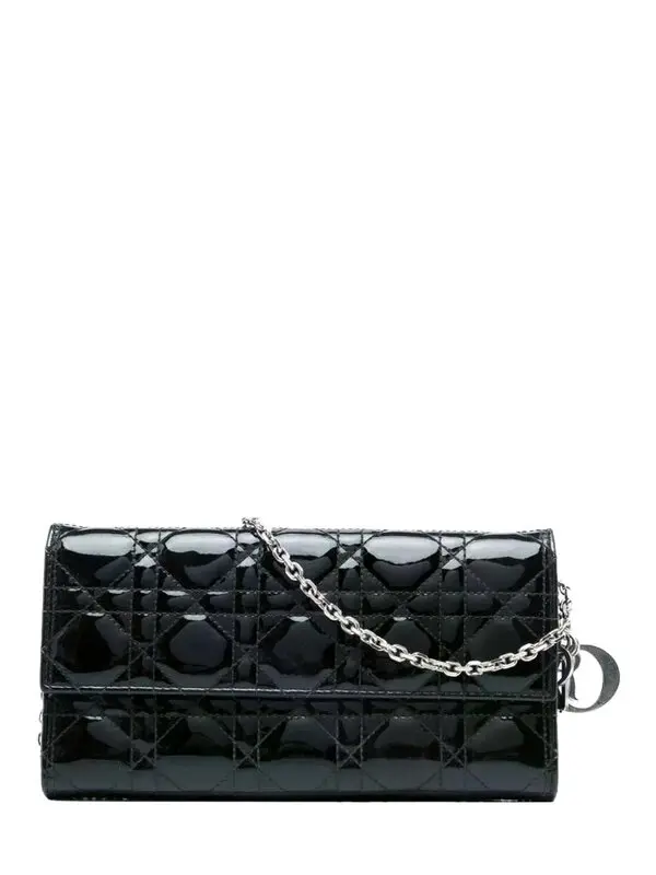 Dior Patent Cannage Lady Wallet On Chain Crossbody Bag - Black