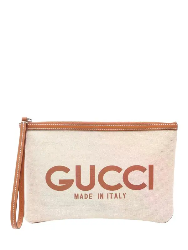 Gucci Canvas Logo Clutch Bag - Neutrals