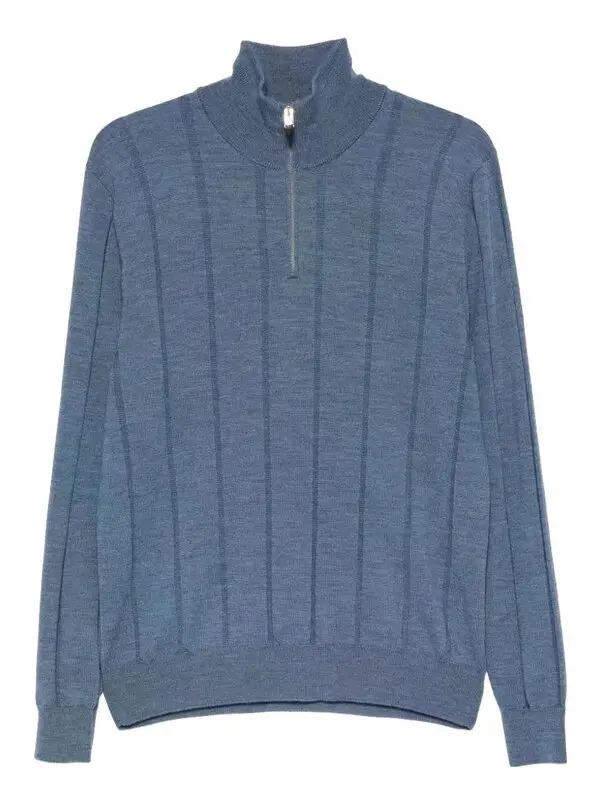 Canali Ribbed Quarter-zip Sweater - Blue