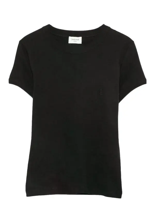 Saint Laurent Cassandre Embroidered T-shirt - Black