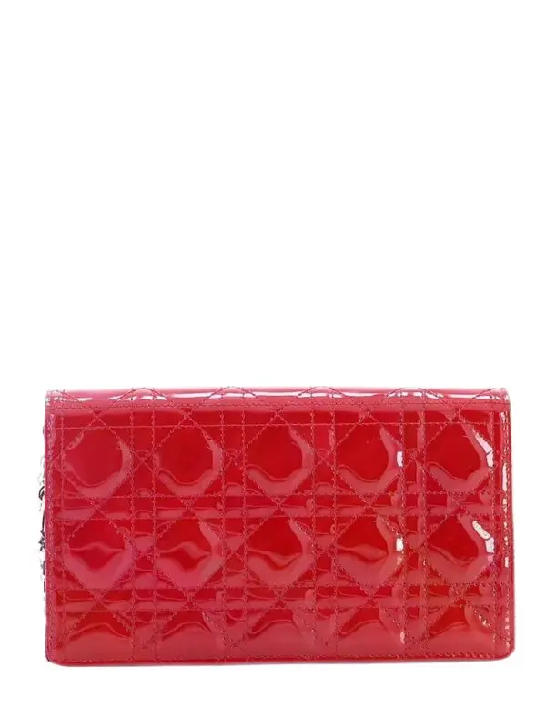Dior Lady Chain Pouch Cannage Quilt Patent Crossbody Bag - Red