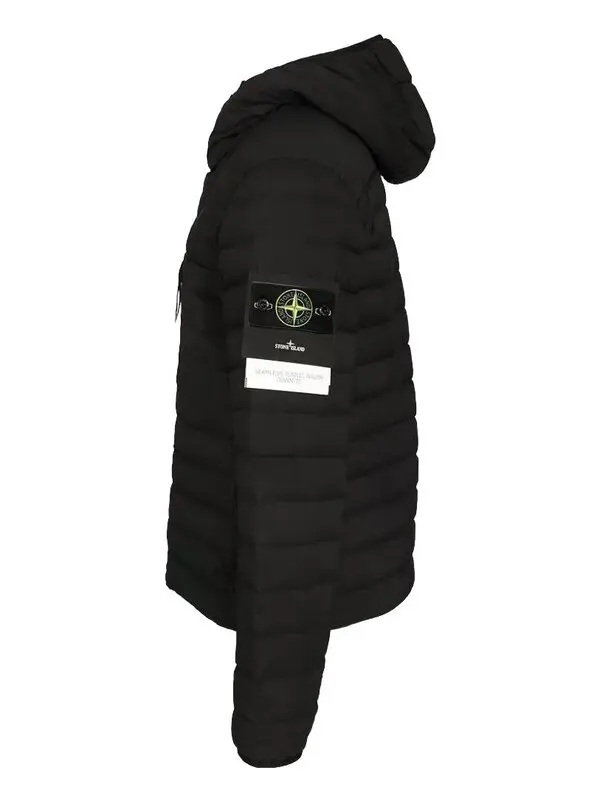 Stone Island Quilted Hooded Coat - Black