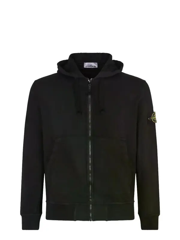 Stone Island Logo Patch Zip-up Hoodie - Black