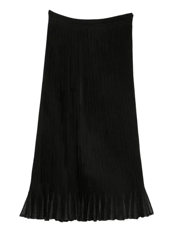 Maje Pleated Ruffled Midi Skirt - Black