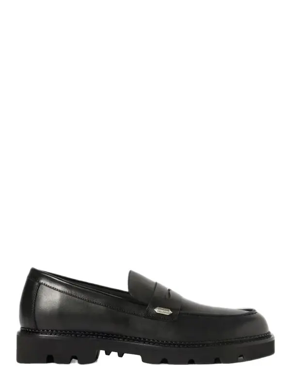 COLLEGIUM Cleated Sole Leather Loafers - Black