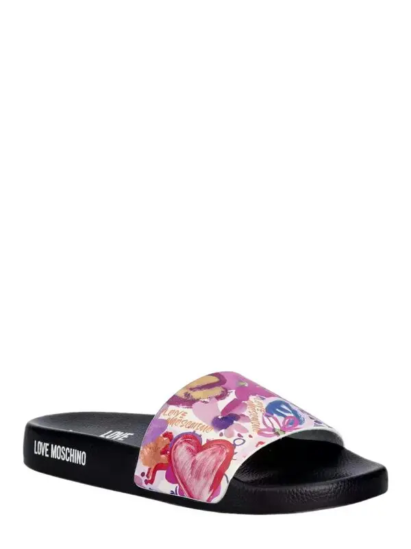 Moschino Floral Print Slides - Black