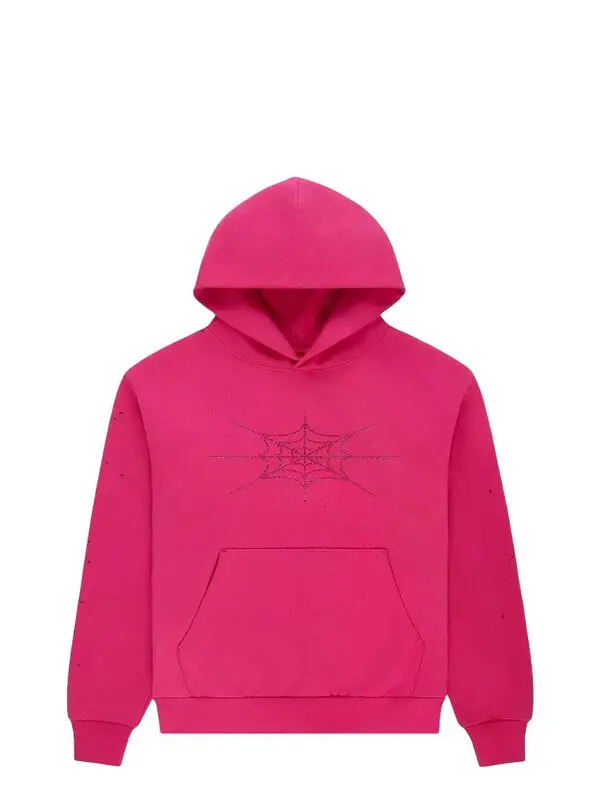 SP5DER Rhinestone Embellished Silk Hoodie - Pink