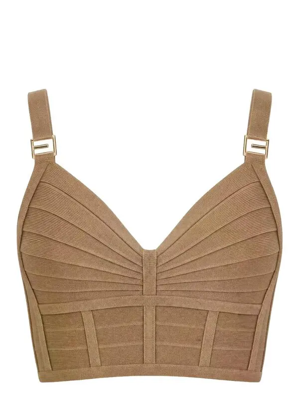 Elisabetta Franchi Logo Plaque Cropped Knit Top - Neutrals