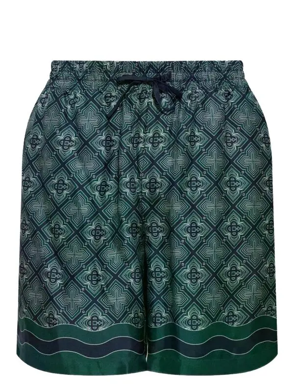 Casablanca Silk Deck Shorts With Radiating Monogram Print - Blue