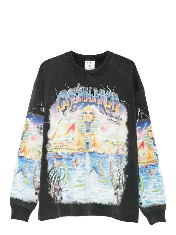 Casablanca Long Sleeve Graphic Print Top - Black