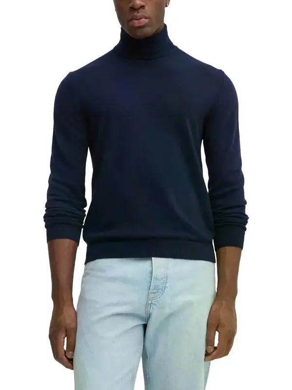 BENETTON Fine Knit Roll Neck Sweater - Blue