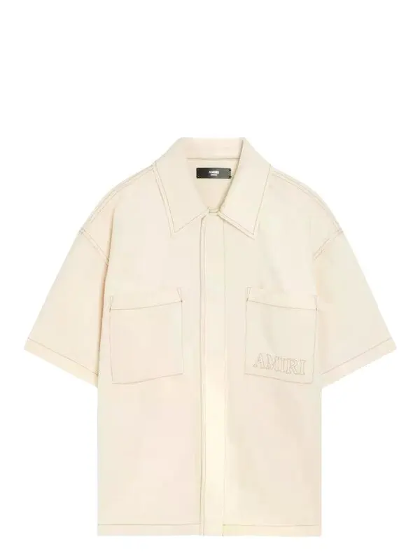 Amiri Logo-embroidered Contrast-stitch Shirt - Neutrals
