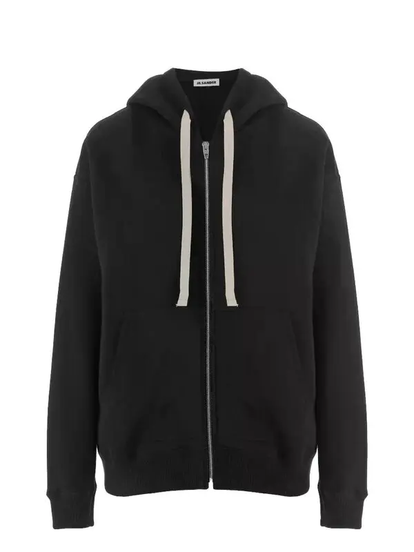 JIL SANDER Zip-up Drawstring Hoodie - Black