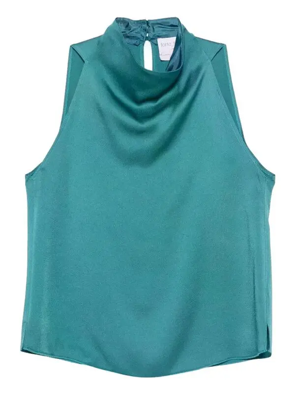 FORTE_FORTE High-neck Sleeveless Satin Top - Blue