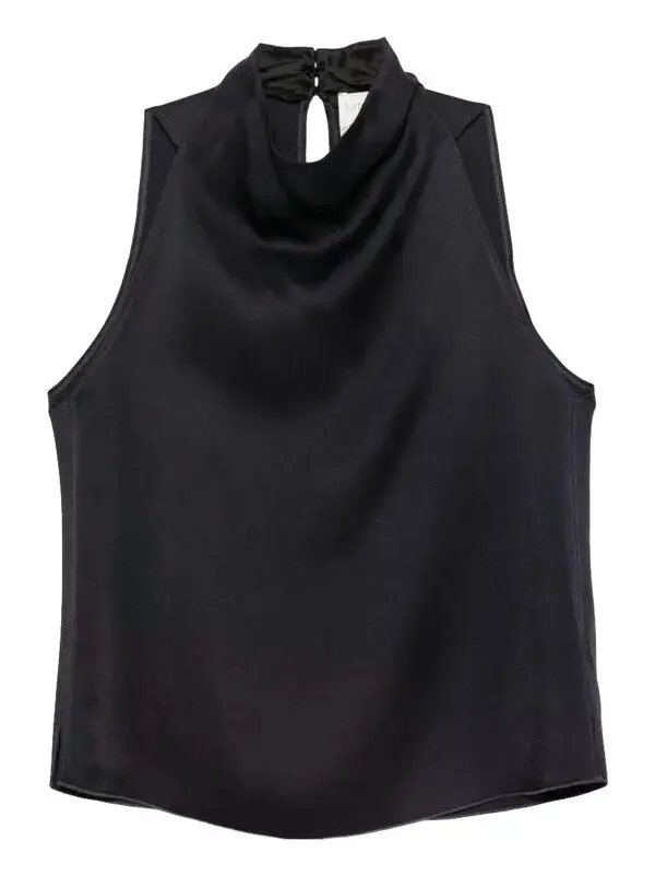 FORTE_FORTE High-neck Sleeveless Satin Blouse - Blue