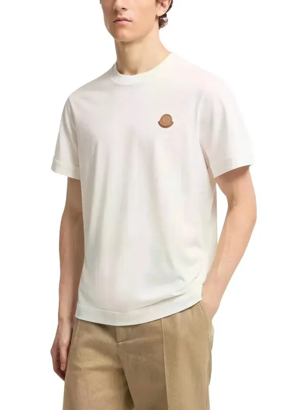 Moncler Double Leather Logo Cotton T-shirt - White