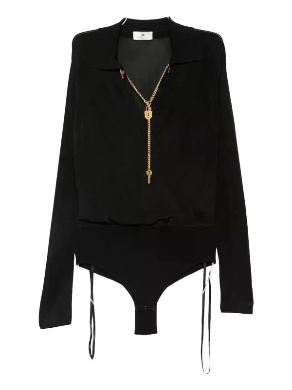 Elisabetta Franchi Chain-detail Long-sleeve Bodysuit - Black