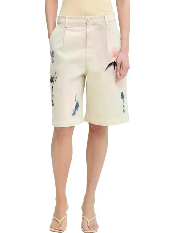 Munthe Knee-length Embroidered Shorts - Neutrals