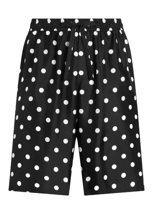 Dolce & Gabbana Polka Dot Print Silk Twill Bermuda Shorts - Black