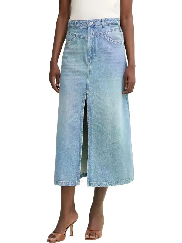 SILVIAN HEACH Front Slit Denim Midi Skirt - Blue