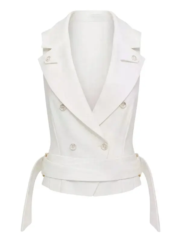 Elisabetta Franchi Double-breasted Belted Waistcoat - White