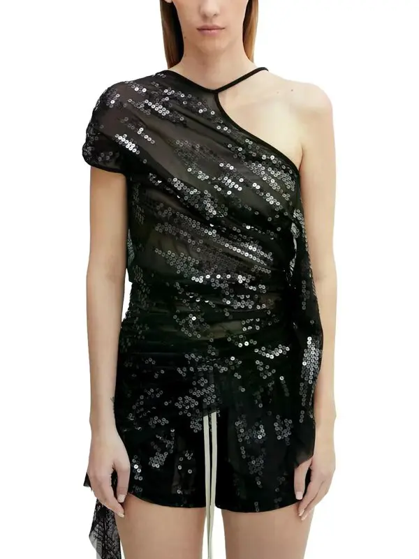 Rick Owens Asymmetric Sequin Embellished Top - Black