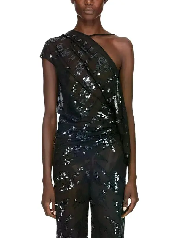 Rick Owens Asymmetric Sequin Embellished Top - Black