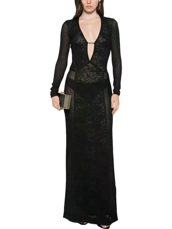 Elisabetta Franchi Lace Panel Maxi Dress - Black