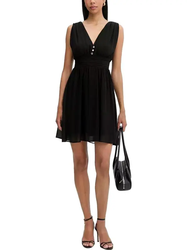 MORGAN Button-detail Ruched Mini Dress - Black